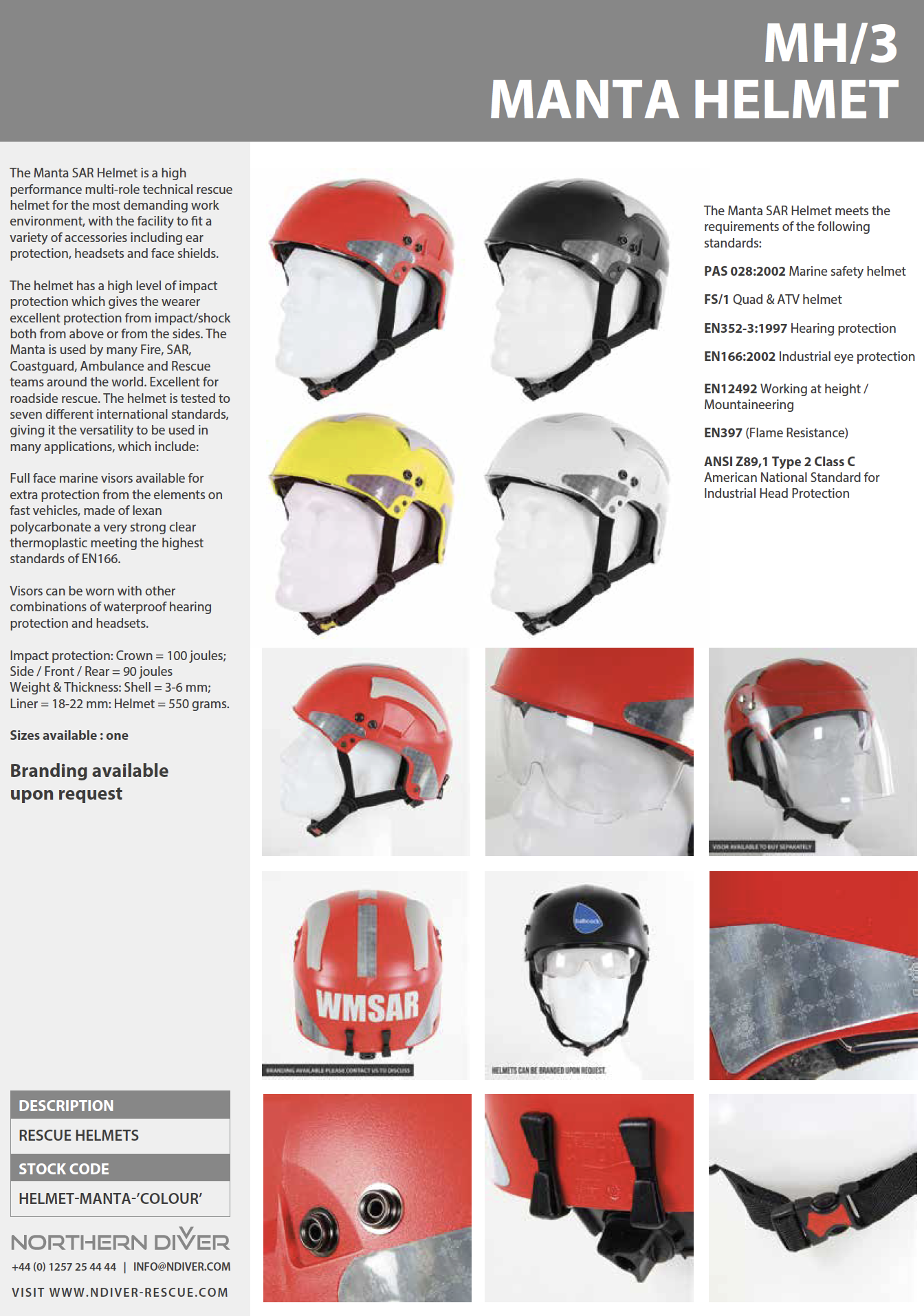 Manta MH/3 Helmet - Northern Diver Rescue - Water Rescue Equipment ...