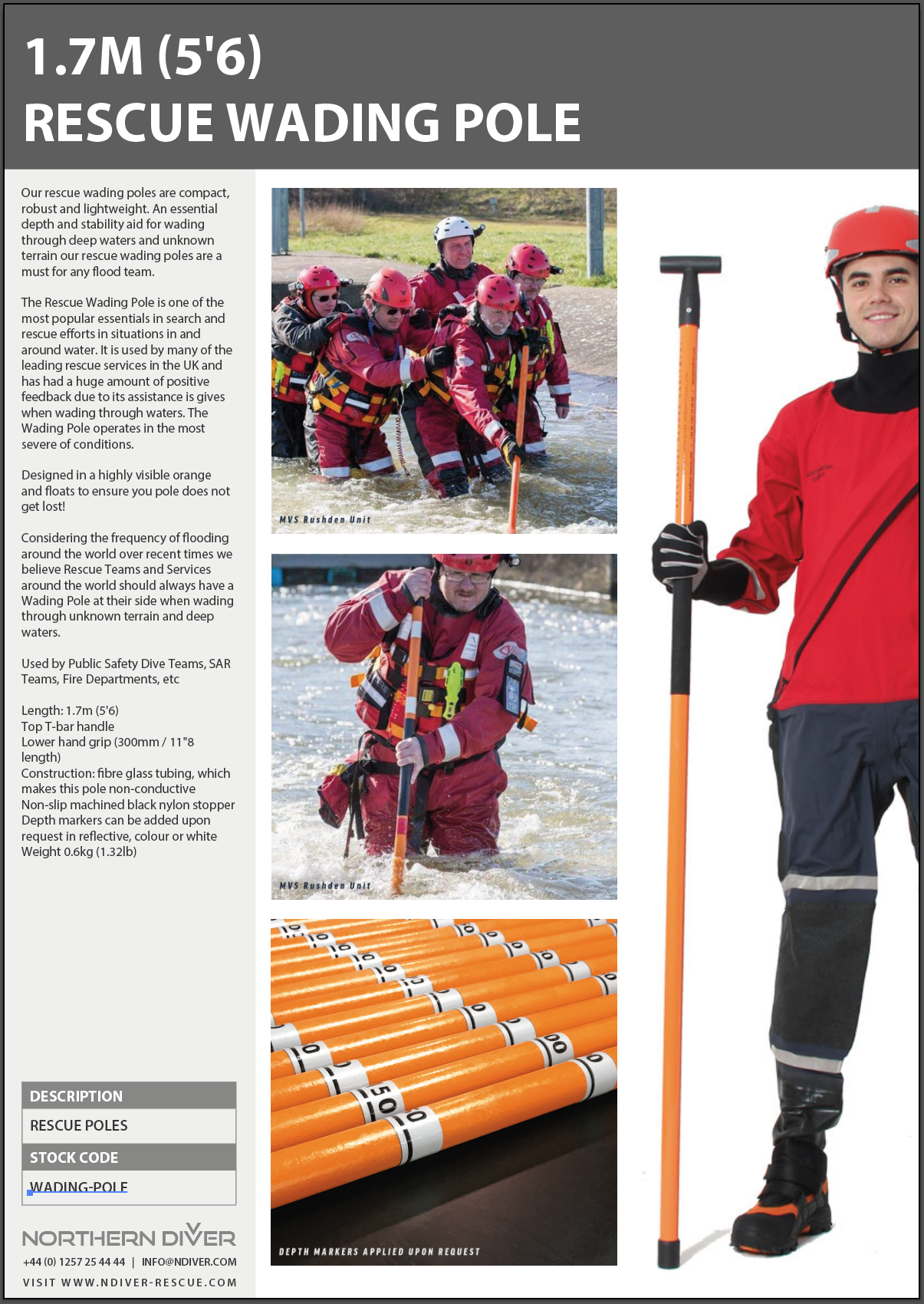 Rescue Wading Pole | Flood Team Equipment | Northern Diver ...
