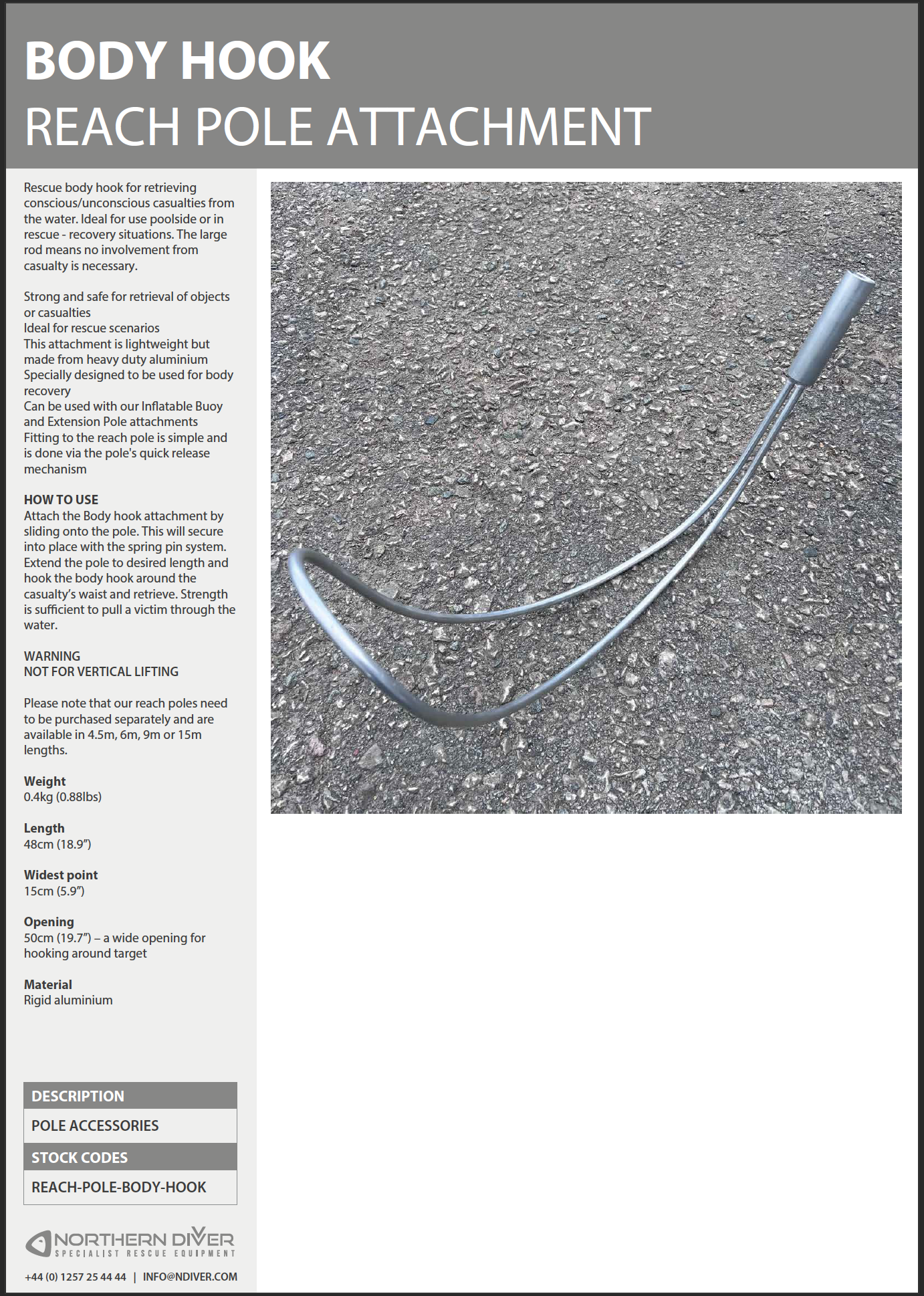 Body Hook Reach Pole Attachment | NDiver Rescue