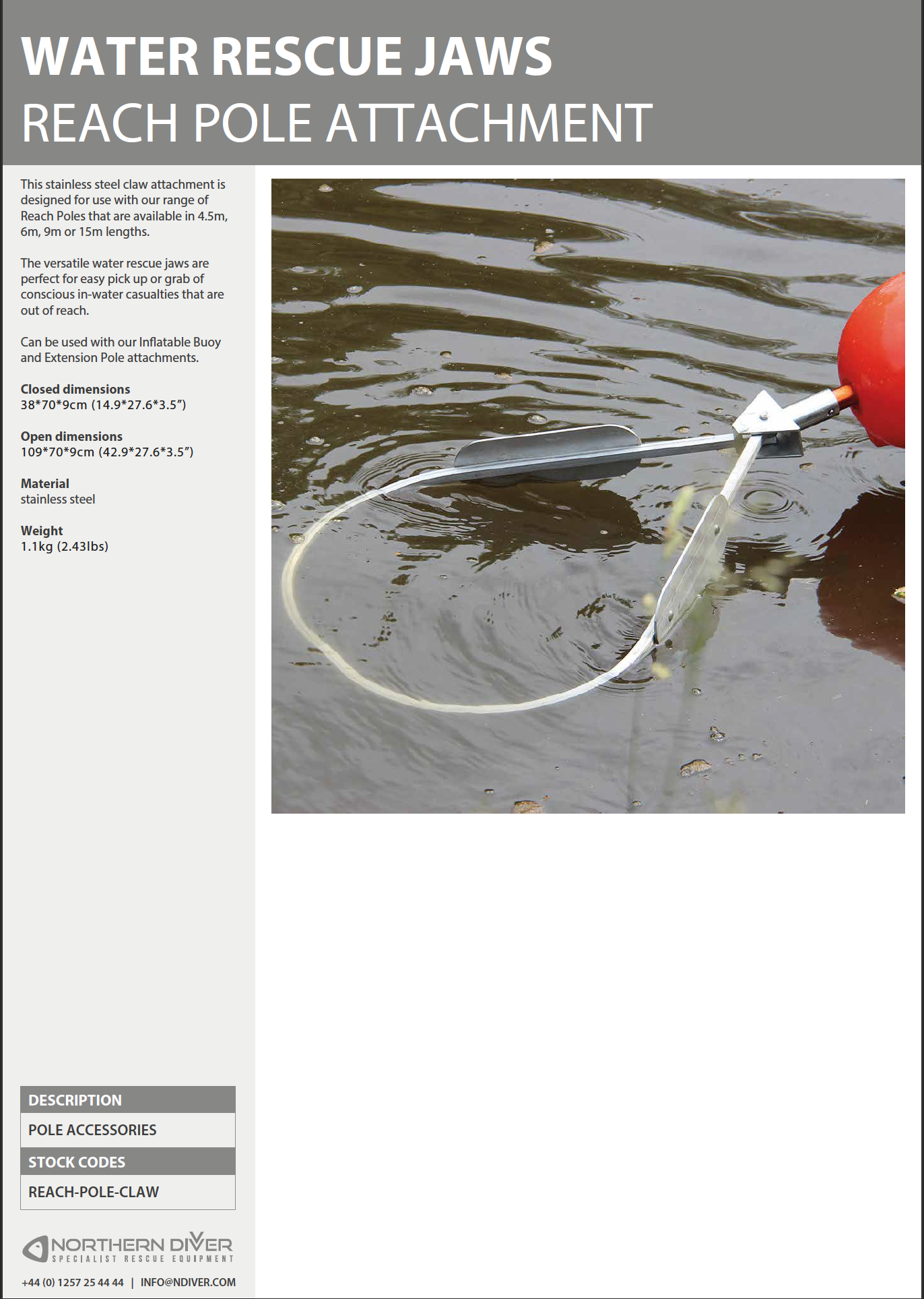 Water Rescue Jaws Attachment - For Use With Our Telescopic Rescue Reach ...