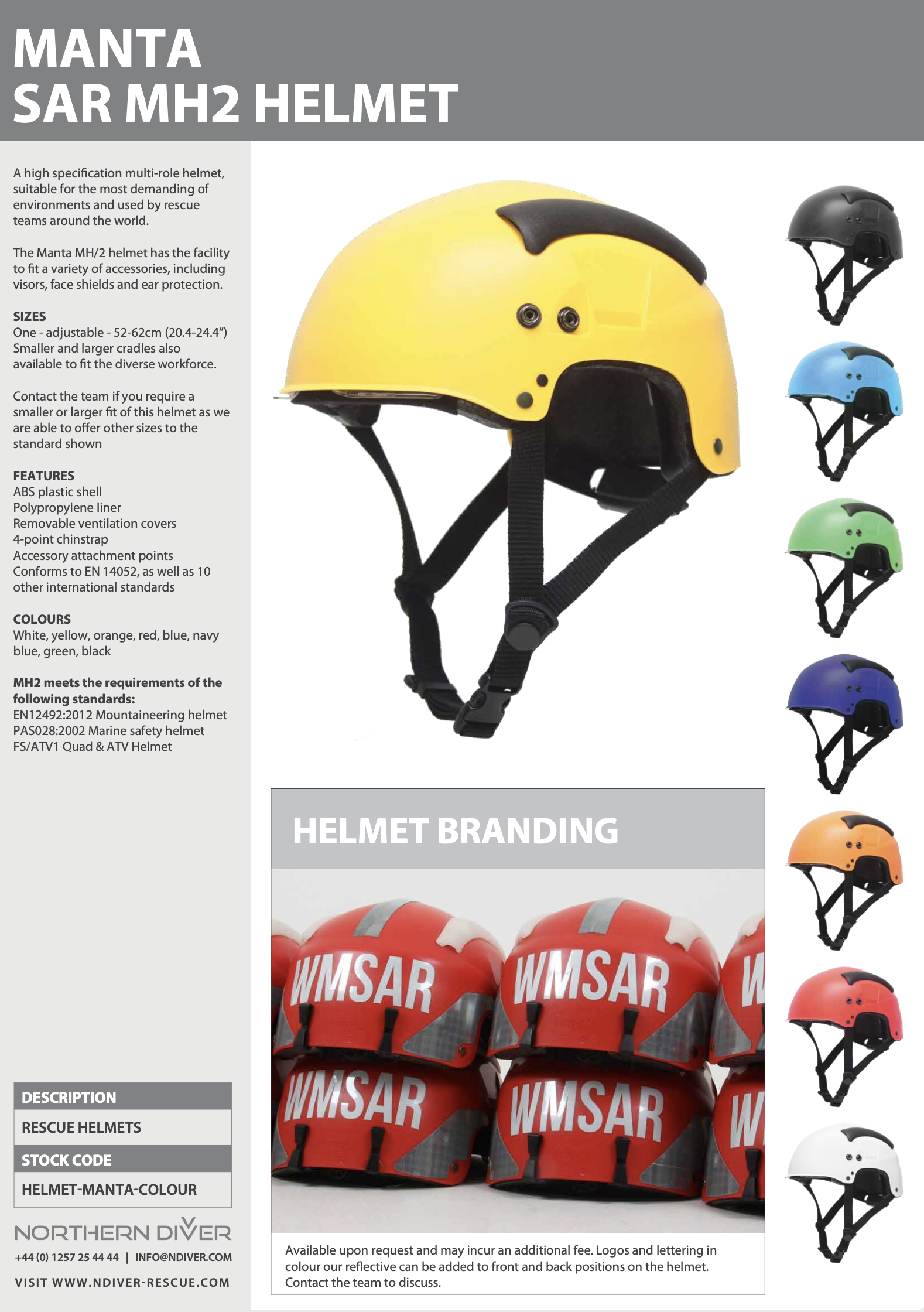 Manta MH/2 Helmet - Northern Diver Rescue - Water Rescue Equipment ...